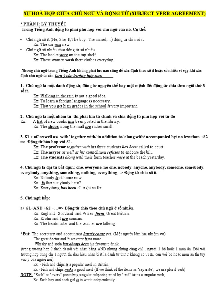 S Hoà H P Gi A CH NG Và Đ NG T (Subject-Verb Agreement) | PDF