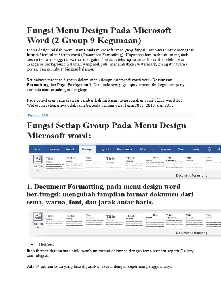 Fungsi Menu Design Pada Microsoft Word | PDF
