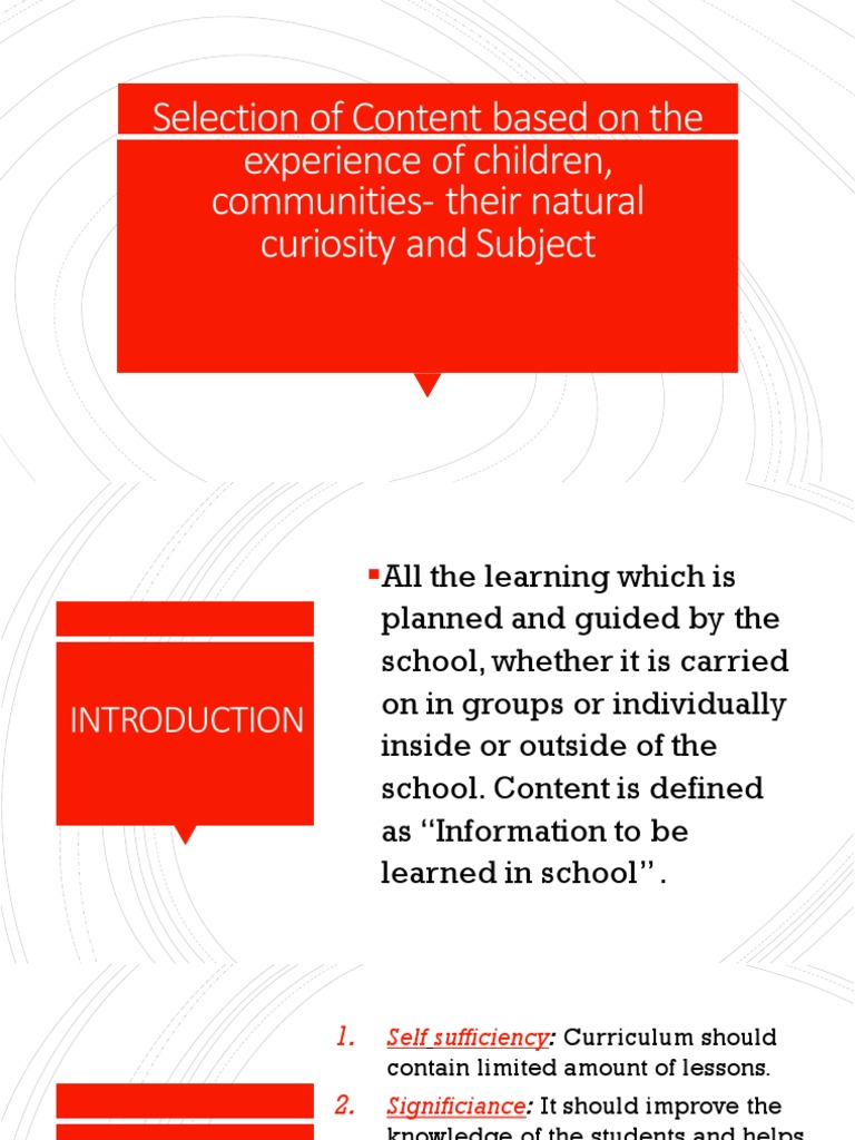 Curriculum Content Selection Guide | PDF | Learning | Experience