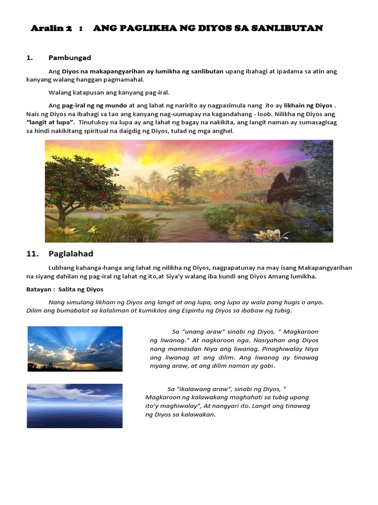 Aralin 2 Nilikha NG Diyos Ang Lhat NG Bagay | PDF
