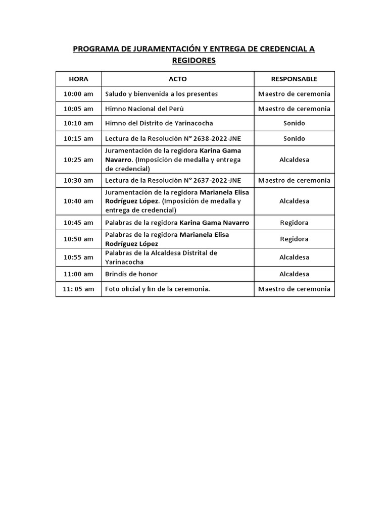Programa de Juramentación y Entrega de Credencial A Regidores | PDF