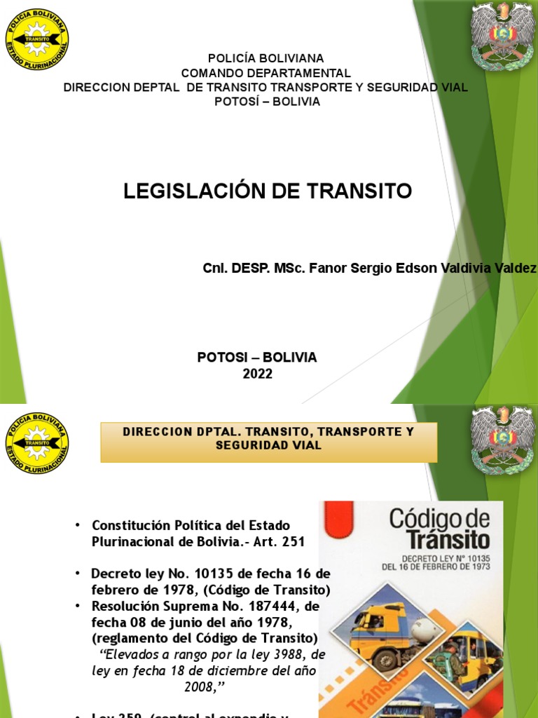 Presentacion Legislacion de Transito | PDF | Bolivia | Policía