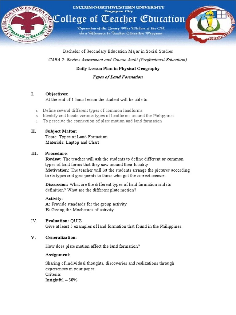 Physical Geography: Landforms Lesson Plan | PDF