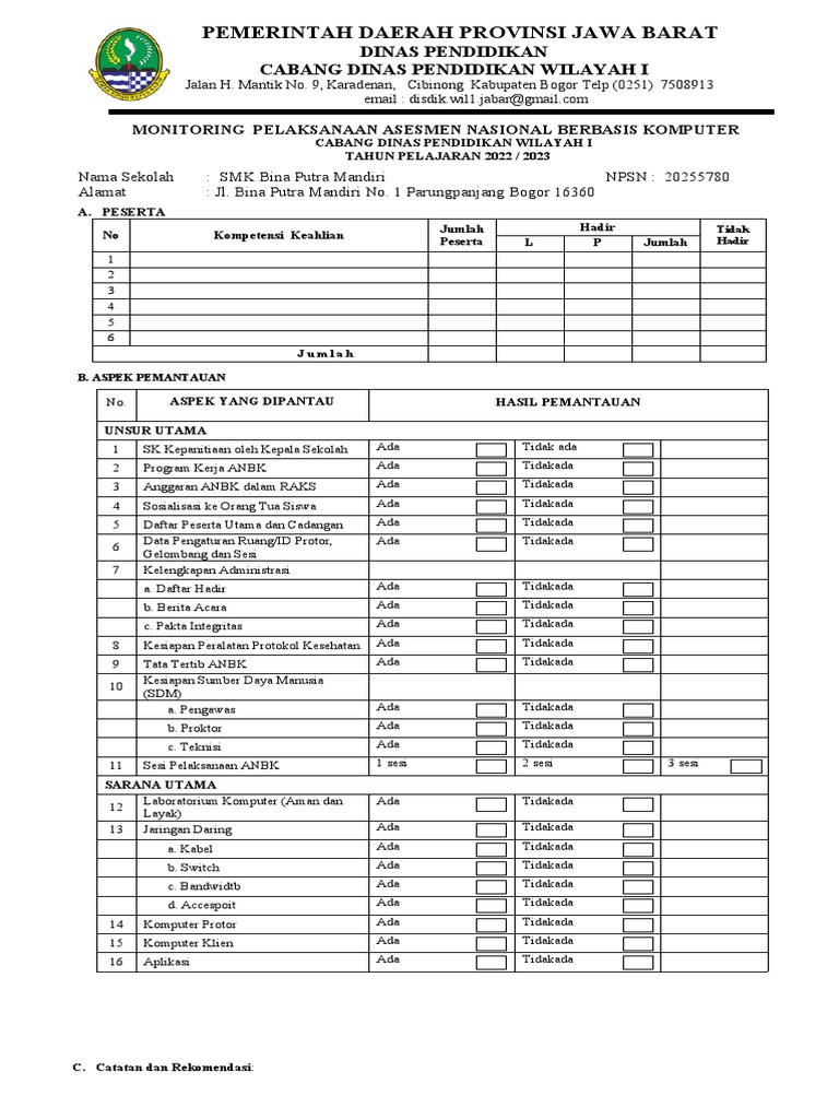 Instrumen Monev ANBK 2022 | PDF