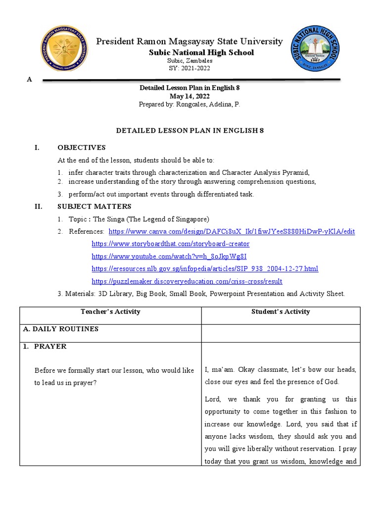 SNHS Final Demo Lesson PLan | PDF | Prayer | Understanding