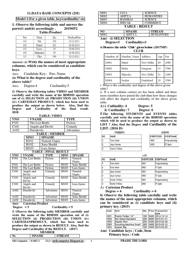 18691ptla - Xii Computer - Part 2 | PDF | Relational Database | Information Retrieval