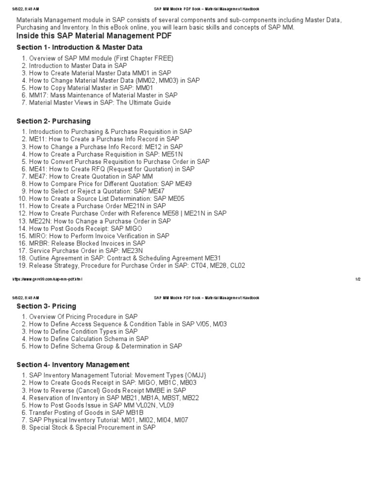 0 SAP MM Module PDF Book - Material Management Handbook | PDF | Business | Information ...