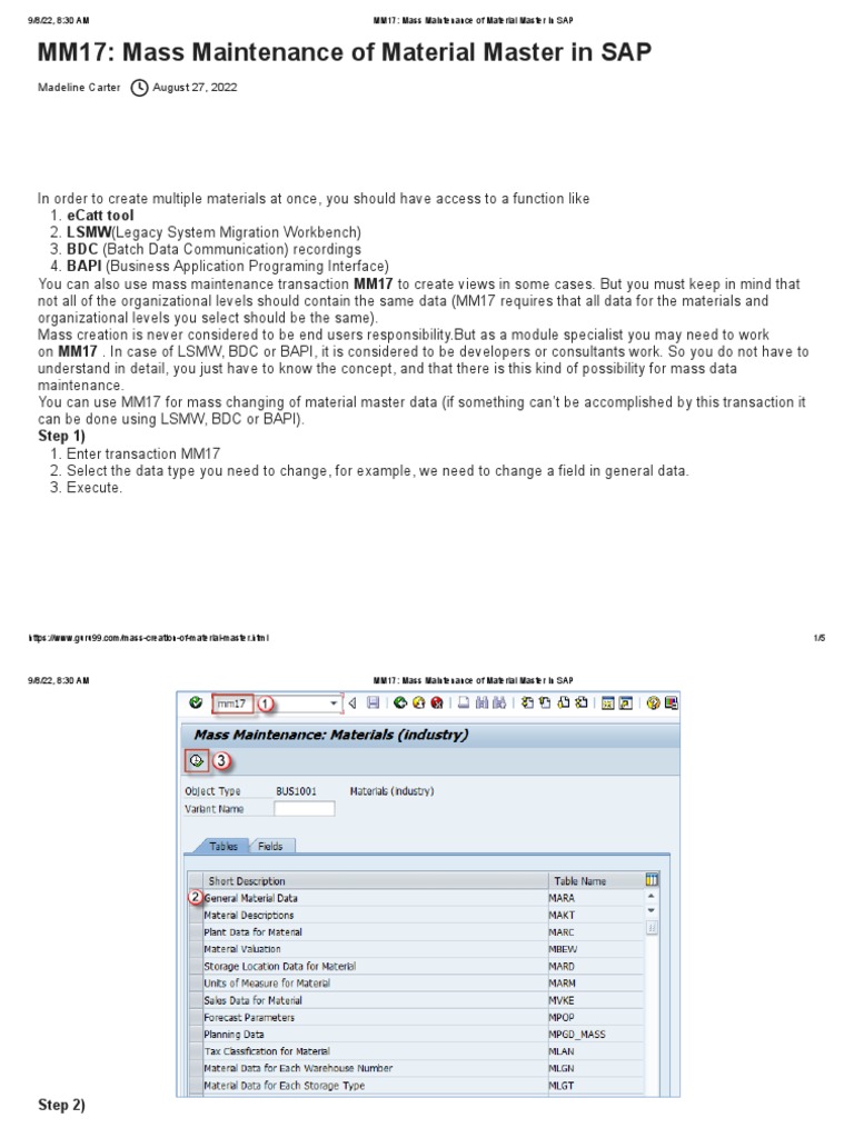 6 MM17 - Mass Maintenance of Material Master in SAP | PDF | Computer ...