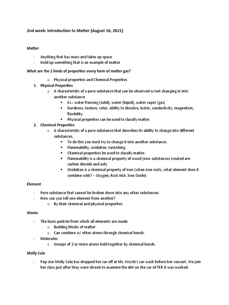Introduction To Matter Reading Material | PDF | Chemical Substances ...