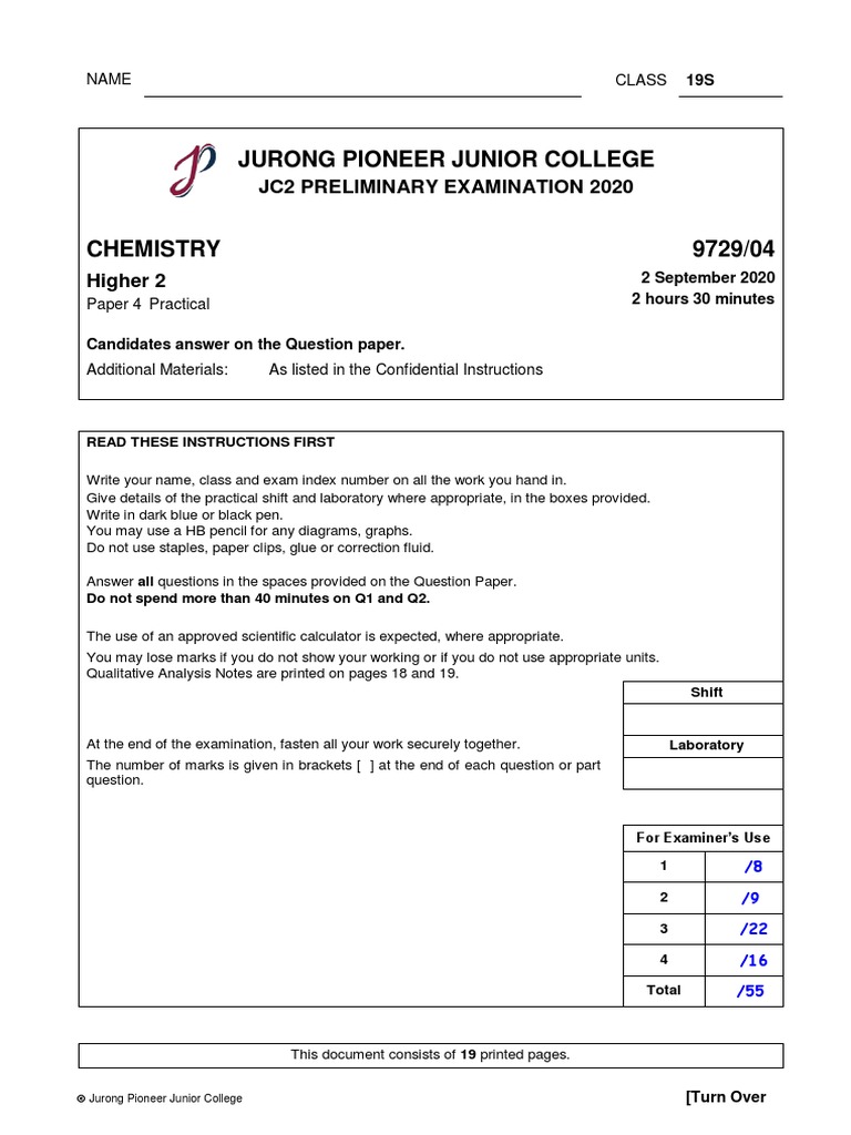 2020 JPJC H2 Chem Prelim Paper 4 Suggested Solutions | PDF | Ammonium | Solubility