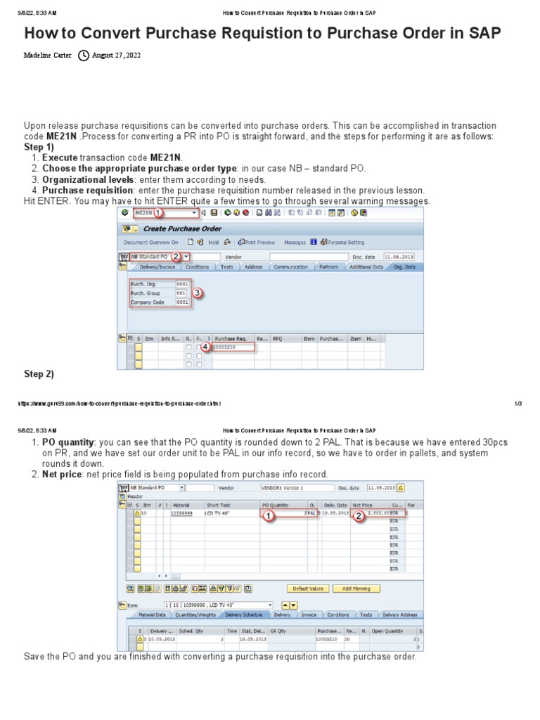 12 How To Convert Purchase Requistion To Purchase Order in SAP | PDF