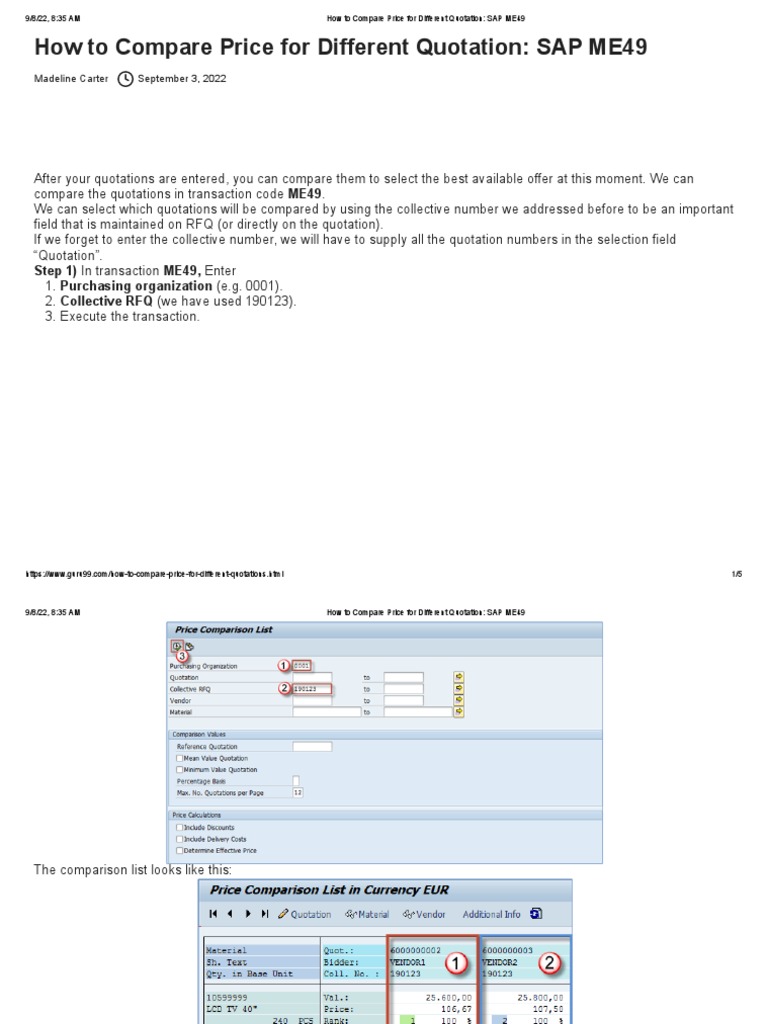 Compare Prices Using SAP ME49 | PDF | Prices | Business