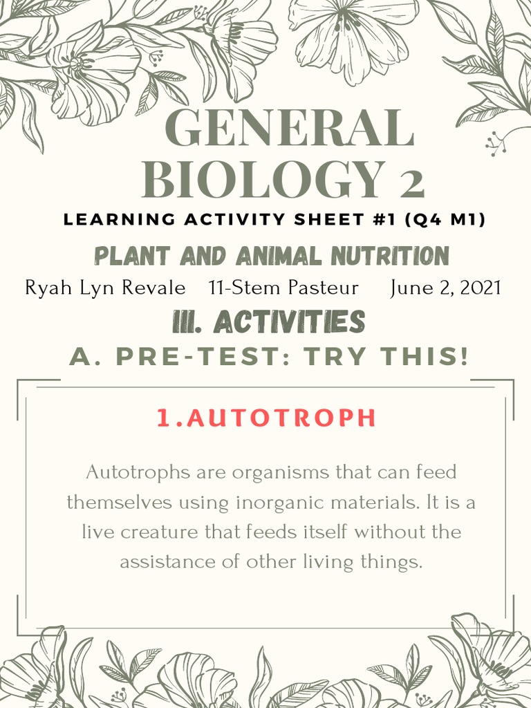General Biology 2 LAS 1 Q4 Output | PDF | Nutrients | Nutrition