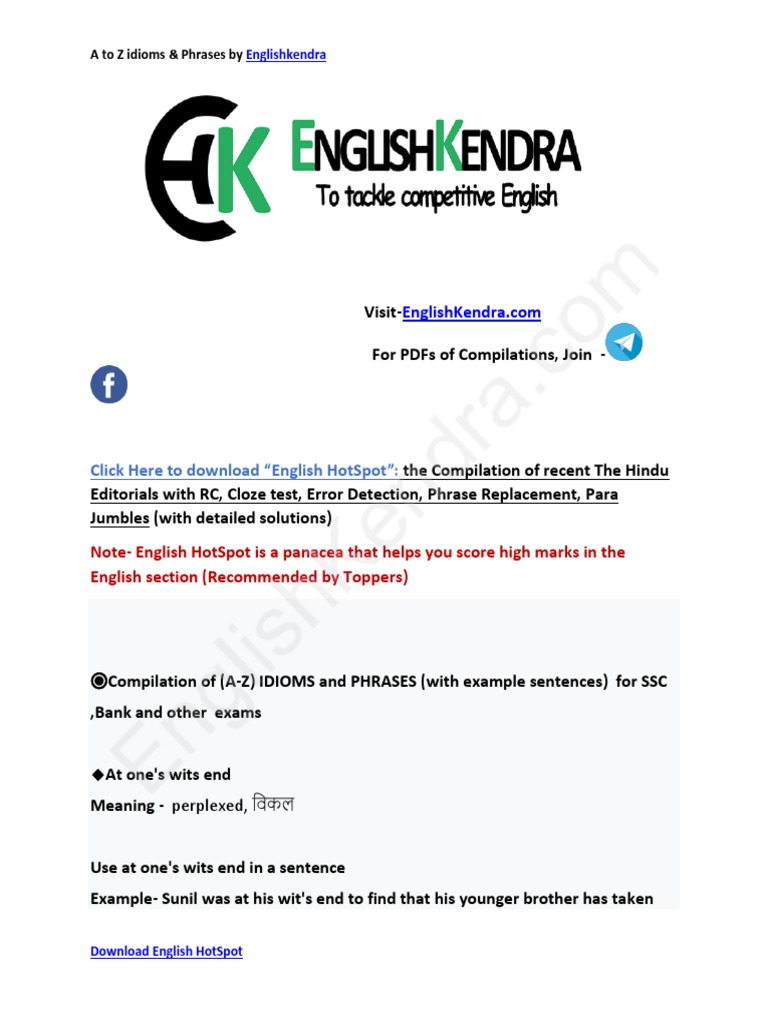 A To Z Idioms & Phrases With Example Sentences | PDF