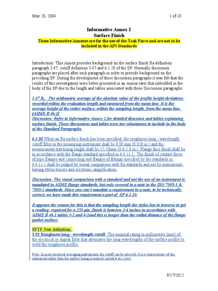 Informative Annex 2 - Surface Finish | PDF | Surface Roughness | Reference Range