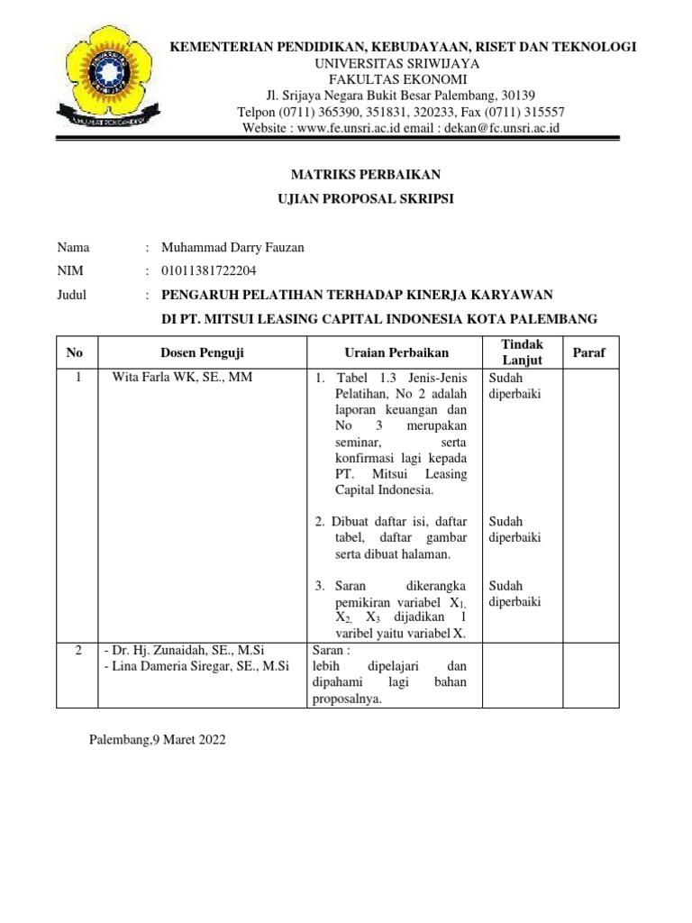 Matriks Perbaikan Proposal Muhammad Darry Fauzan-Dikonversi | PDF