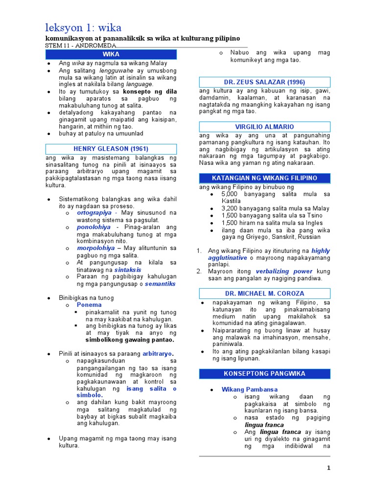 Lesson 1 (Wika) | PDF