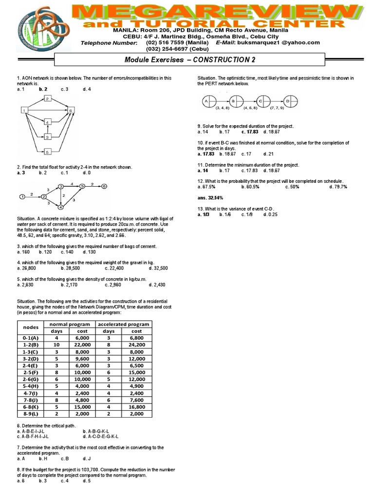 MODULE EXERCISES CONSTRUCTION 2 Ans Key | PDF | Applied Mathematics