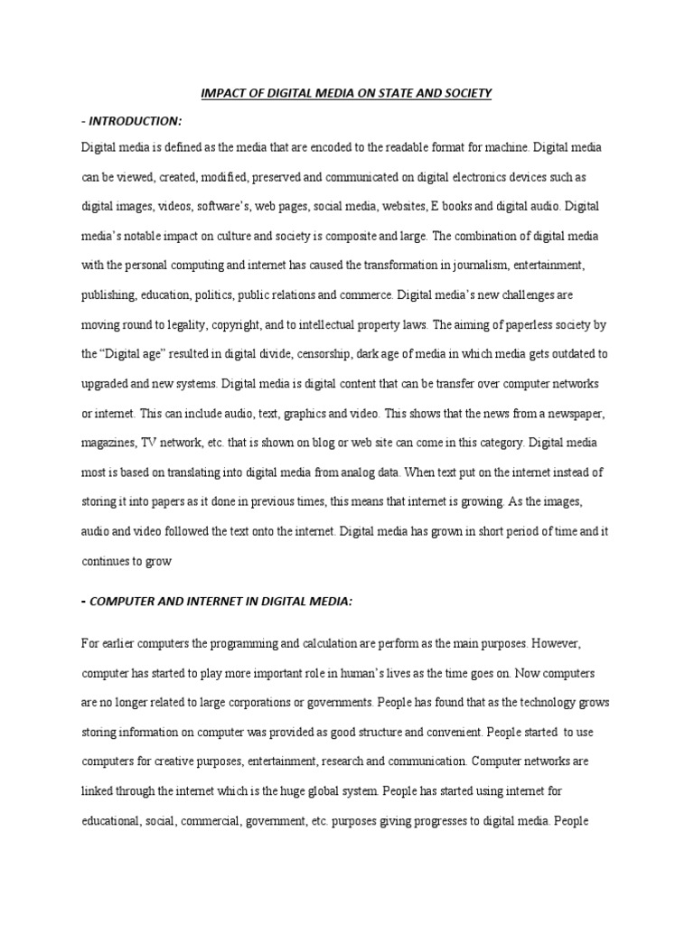 Impact of Digital Media | PDF | Mass Media | Internet