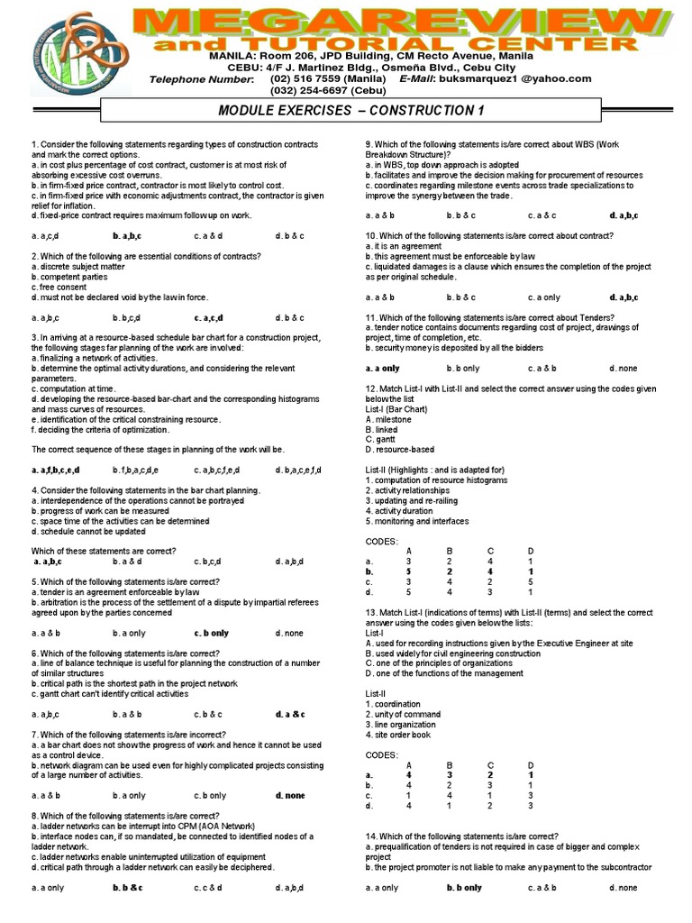MODULE EXERCISES CONSTRUCTION1 Ans Key | PDF | Business | Economies