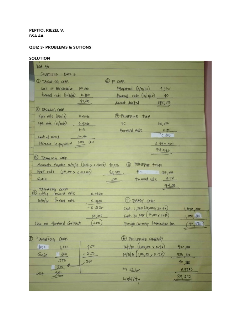 Quiz 3 Problems Sollutions Pdf Hedge Finance Debits And Credits