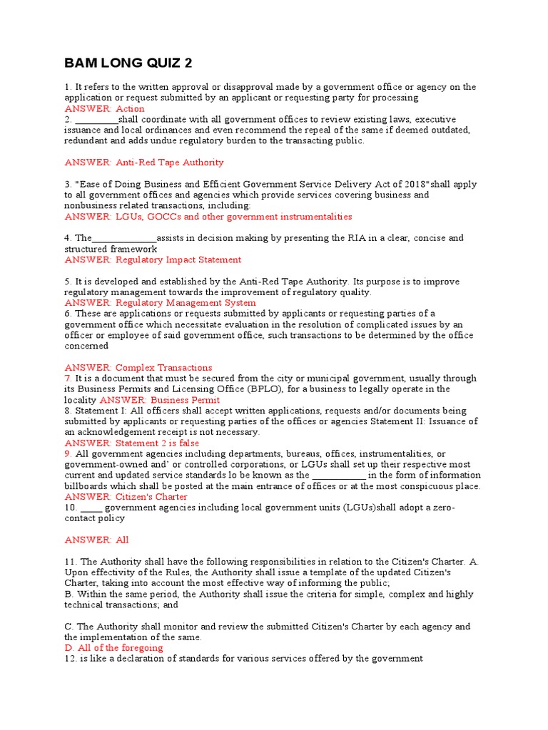 Bam Long Quiz 2 | PDF | Business | Governance