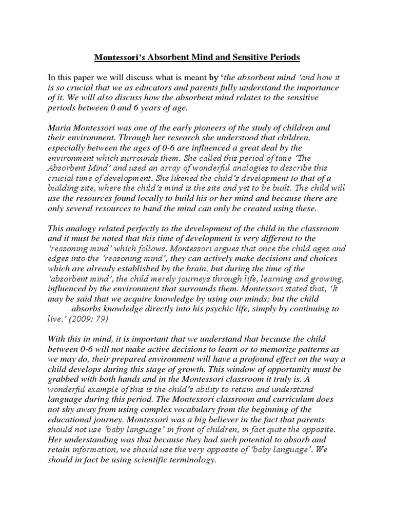 Montessoris Absorbent Mind and Sensitive Periods | Download Free PDF ...