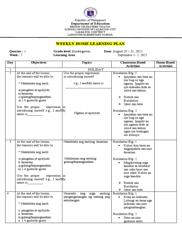 WLP Kinder q1 Week 1 | PDF