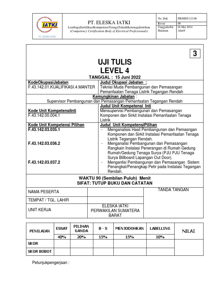 3 Uji Tulis Level 4: Pt. Eleska Iatki | PDF