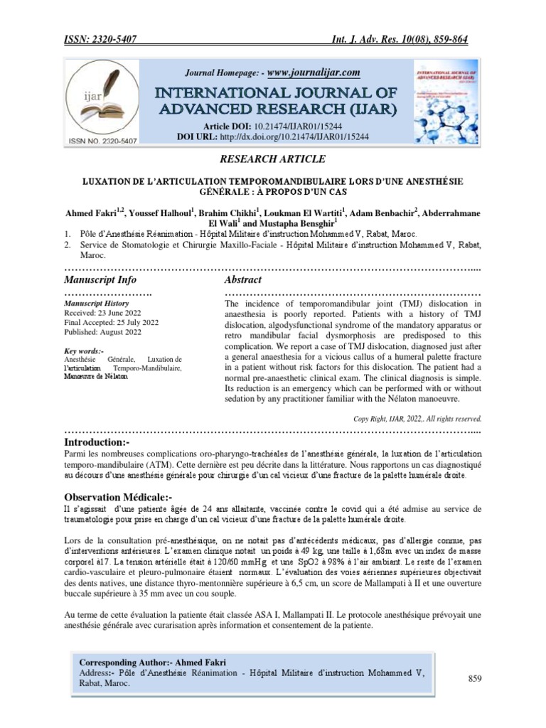 Luxation ATM et manœuvre de Nélaton | PDF | Symptômes et signes ...