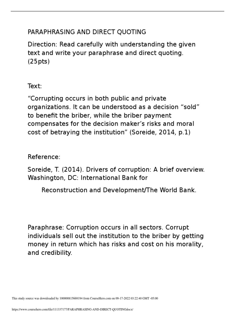 Paraphrasing and Direct Quoting | PDF