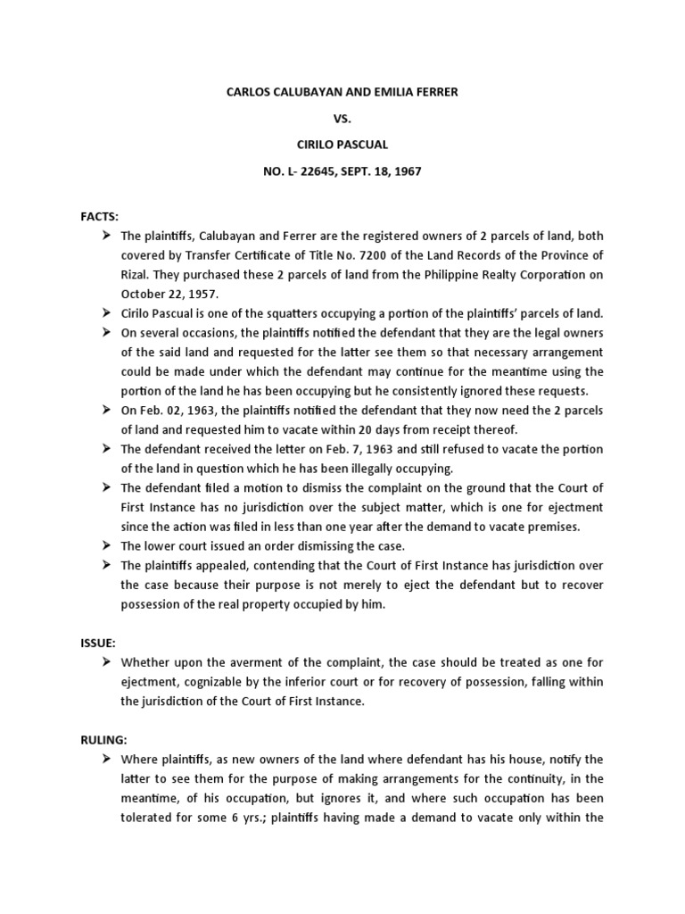 Calubayan vs. Pascual - Property | PDF | Complaint | Public Law