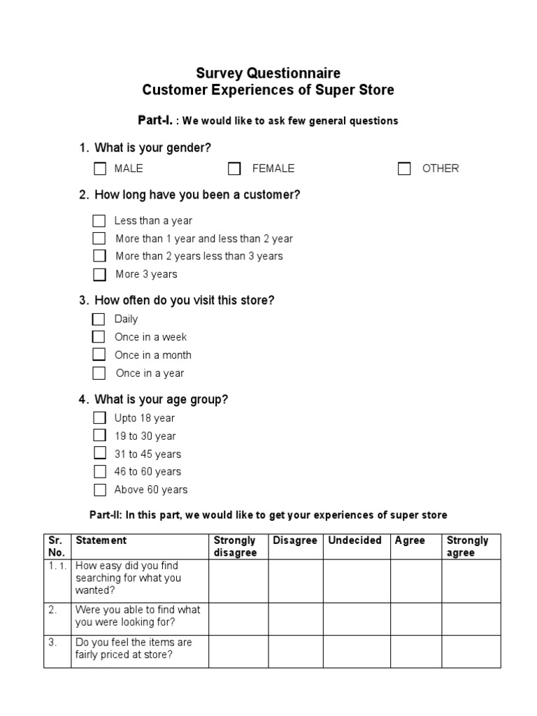Super Store Customer Experience Survey | PDF
