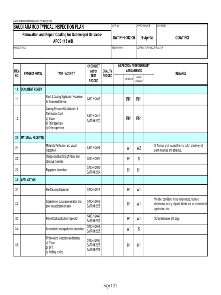 SATIP-H-002-06 Coating For Submerged Services-APCS 113 ABC | PDF | Business Process