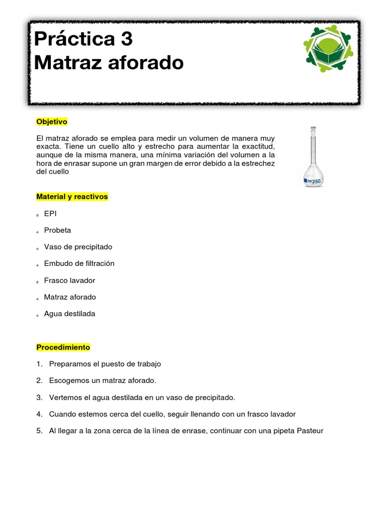 Práctica 3. Enrasar Matraz Aforado Def | PDF