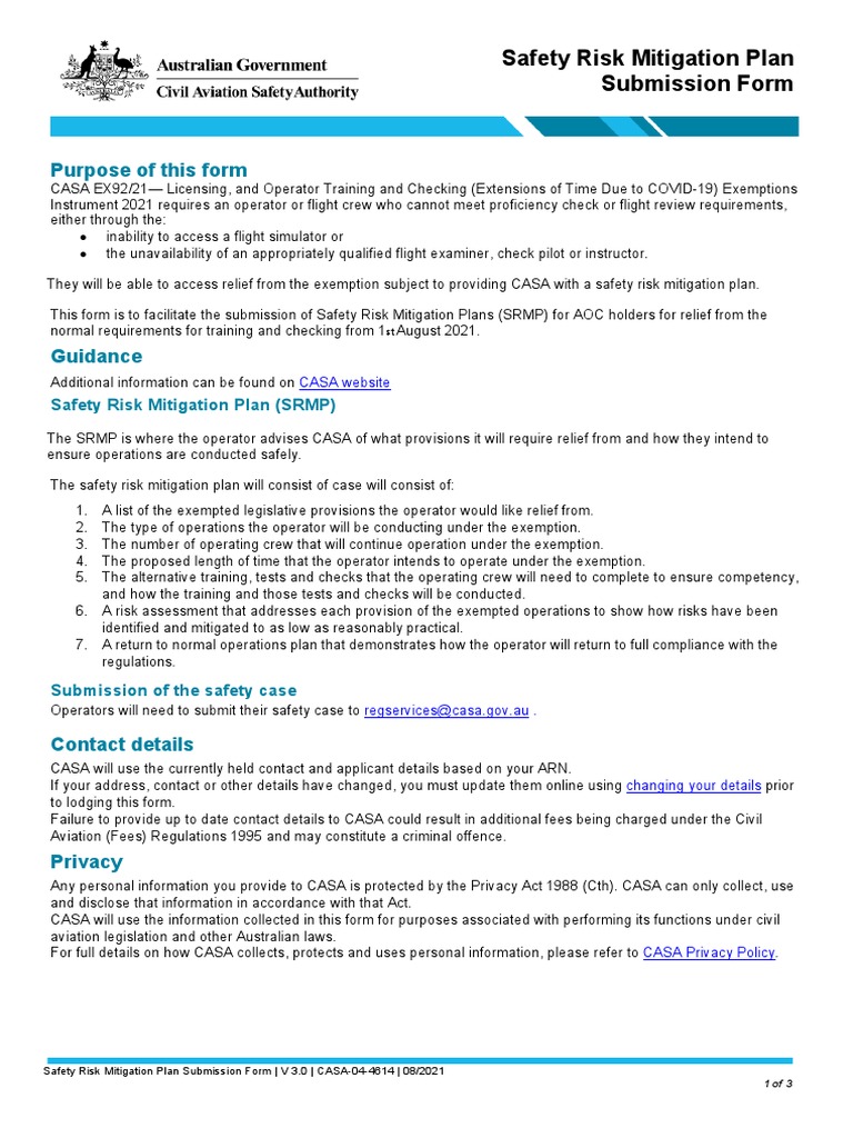 Safety Risk Mitigation Plan Form | PDF | Safety | Risk