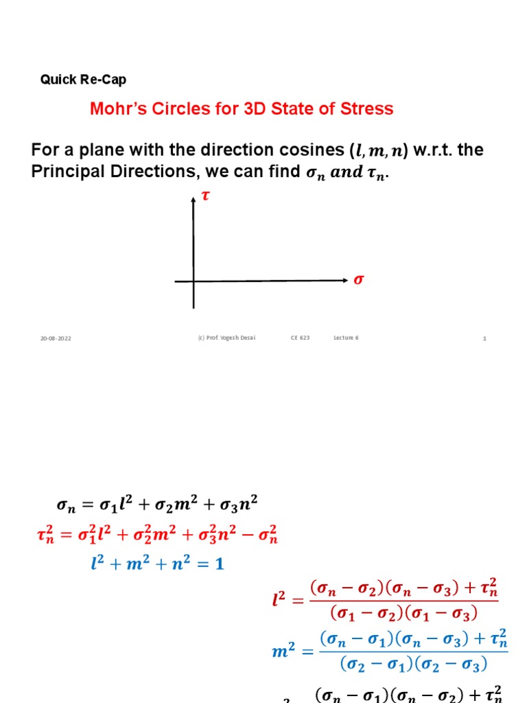 Mohr's Circles For 3D State of Stress | PDF | Mechanics | Mathematical ...