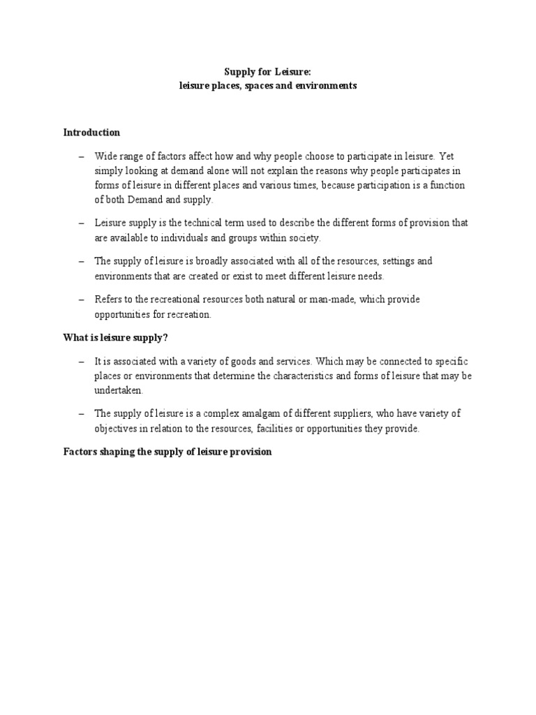 Final Supply For Leisure | PDF | Resource | Leisure