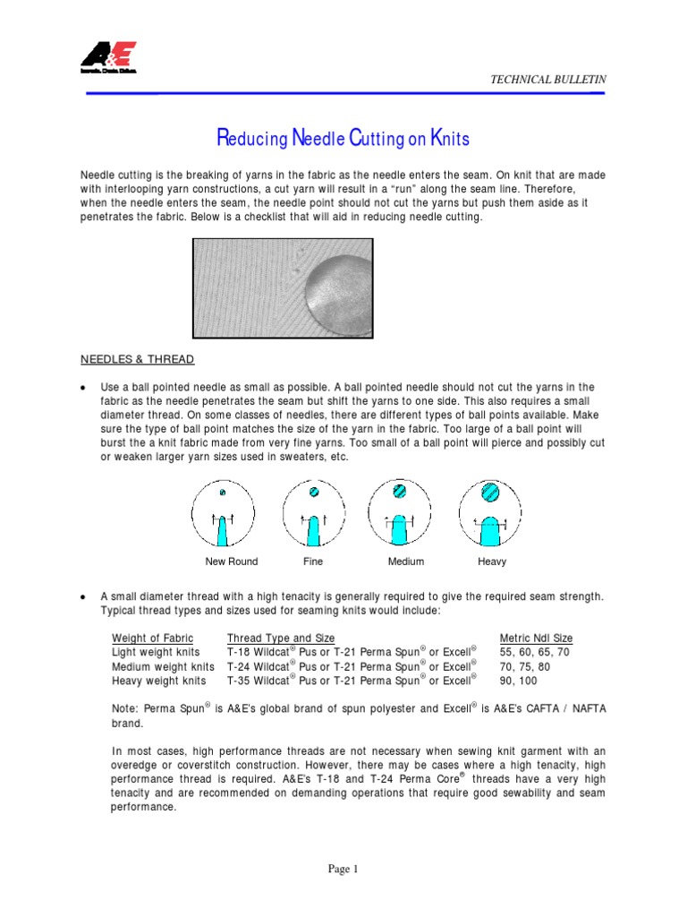 Minimizing Needle Cutting On Knits 2-3-101 | PDF | Yarn | Sewing Machine