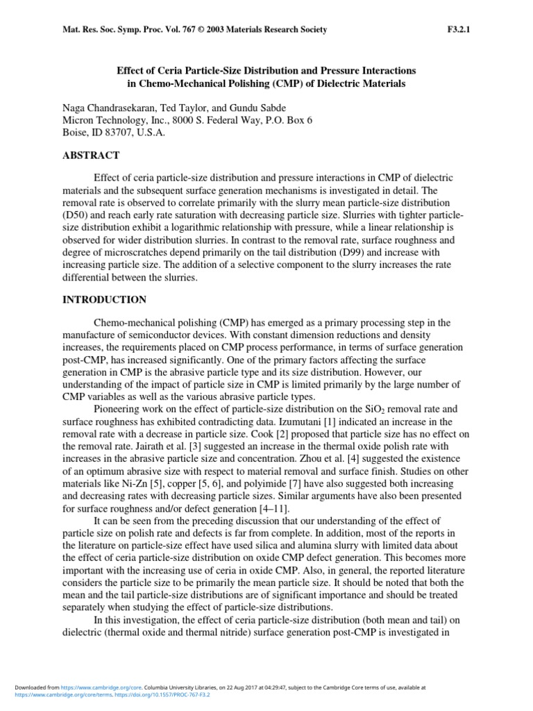 Effect of Ceria Particle-Size Distribution and Pressure Interactions in ...