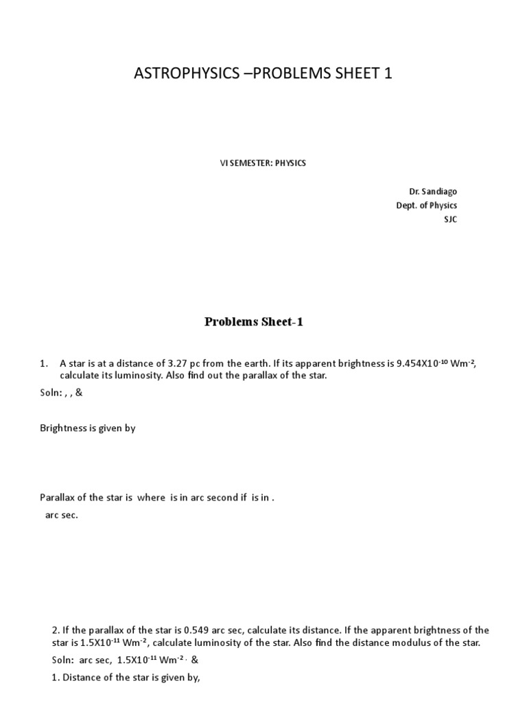 3yr-Astro-Properies of Stars - Prob 1 | PDF | Apparent Magnitude | Stars