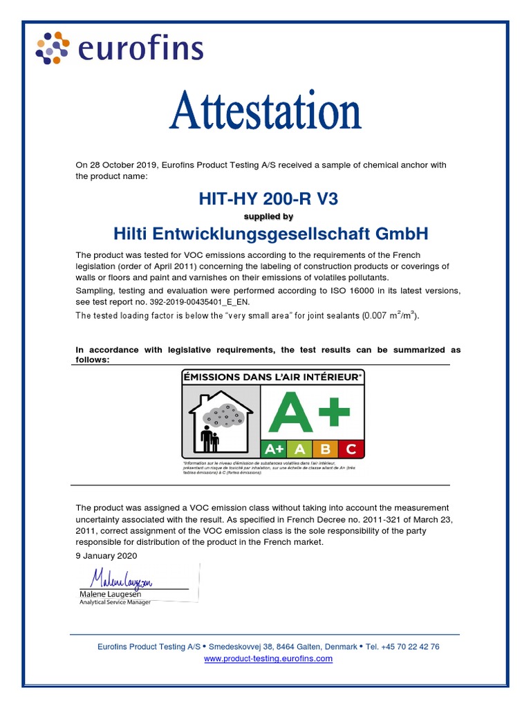 Voc Declaration Hilti Hit Hy 200 R v3 FR Hse Information Asset Doc ...