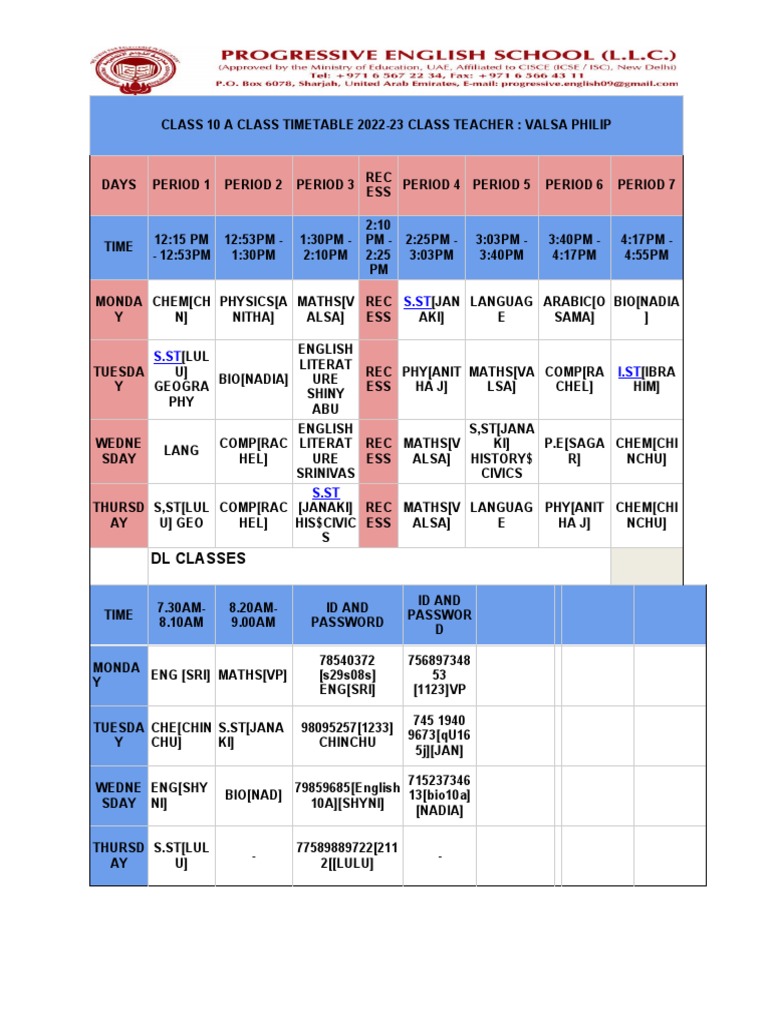 10 A Updated Time Table | PDF