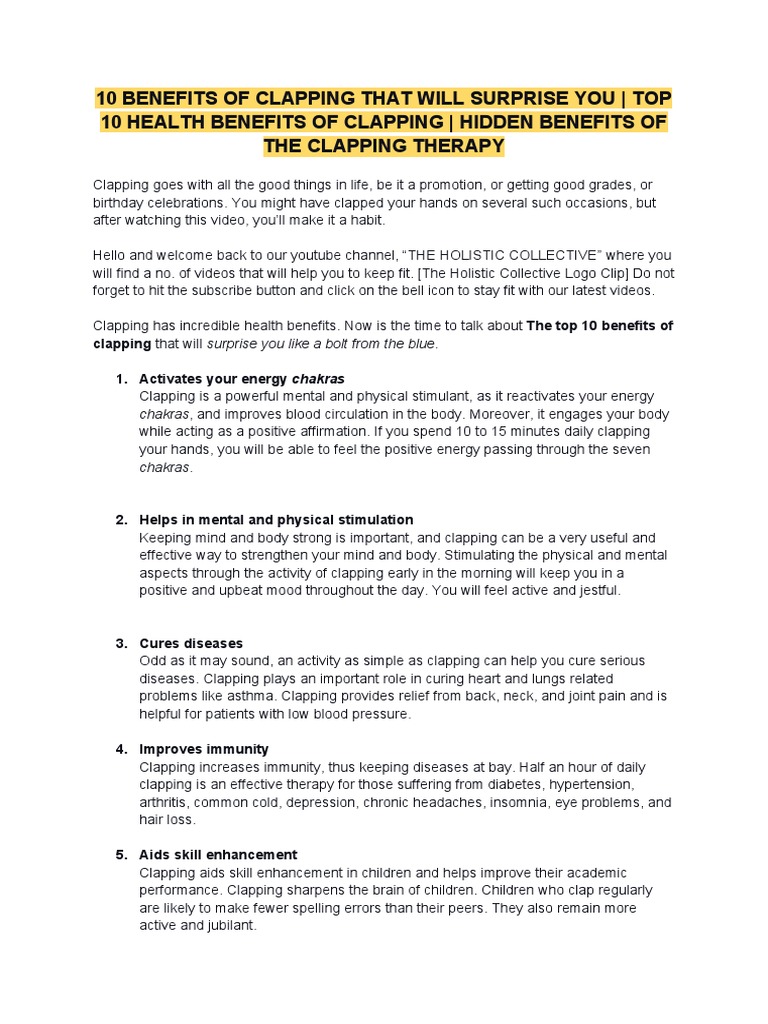 10 Benefits of Clapping That Will Surprise You | PDF | Pain | Clinical ...