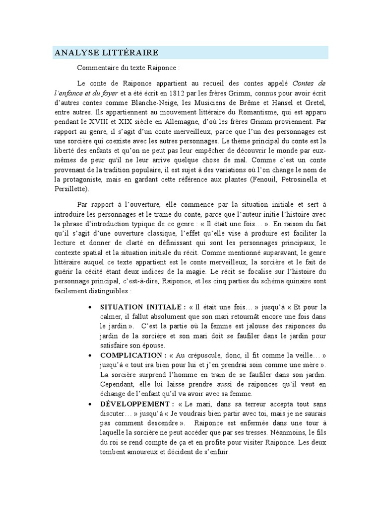 Analyse Littéraire | PDF | Poésie | Raiponce (conte)
