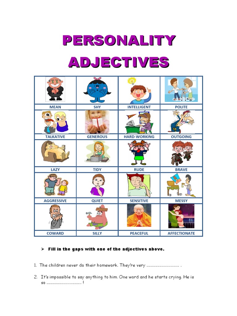 Personality Descriptions Fun Activities Games Picture Dictionaries ...