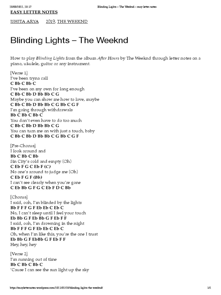 Blinding Lights - The Weeknd - Easy Letter Notes | PDF | Song Structure ...