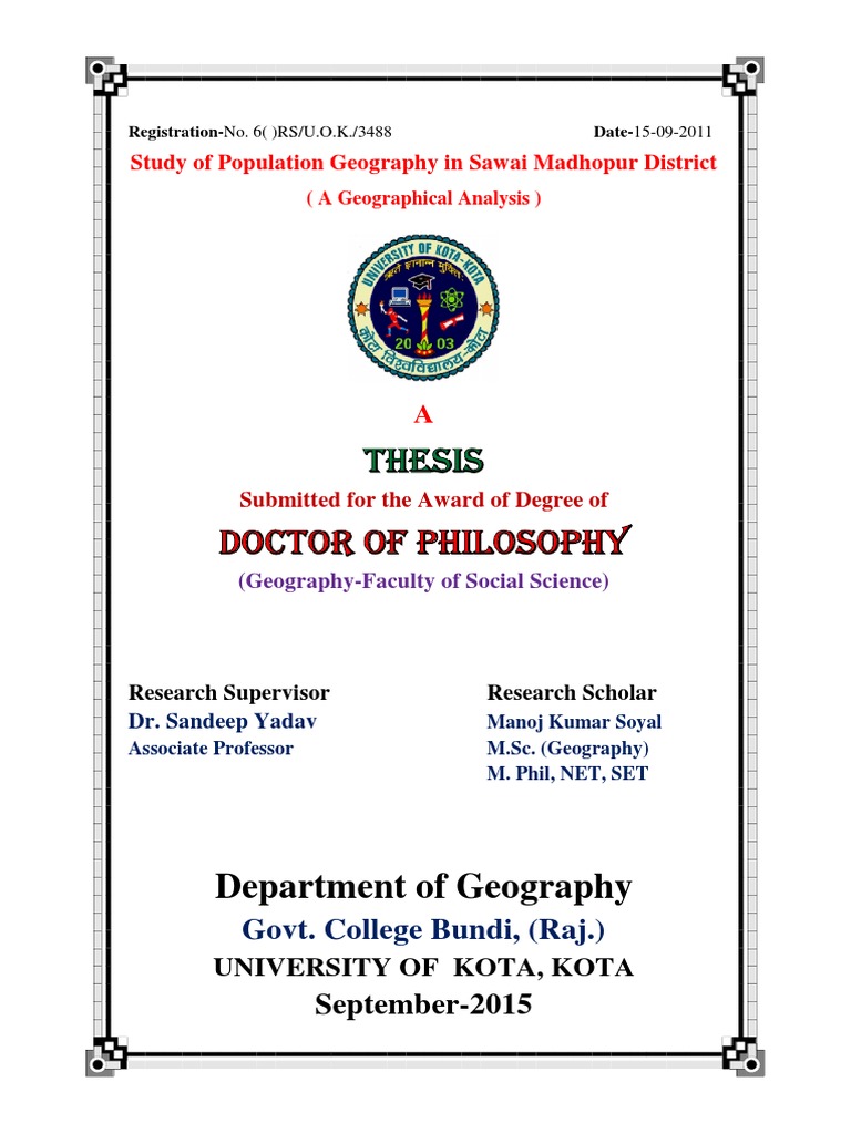 Manoj Kumar Geography | PDF | Thesis | Academic Degree