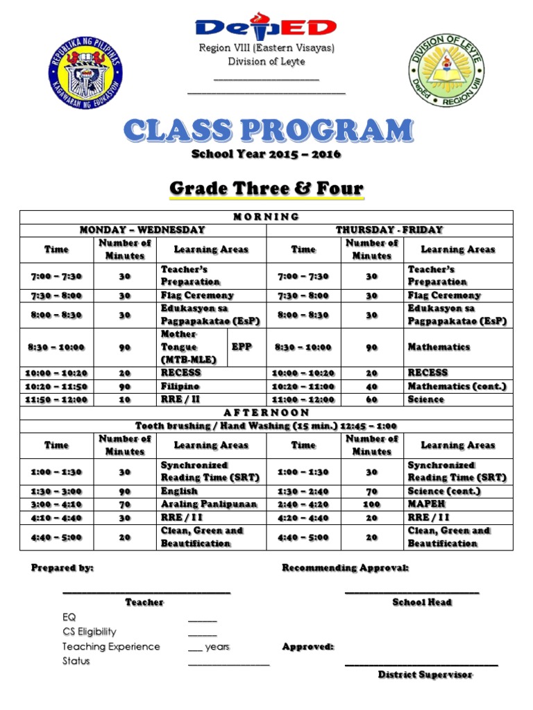 Class Program Grade 3 4 | PDF