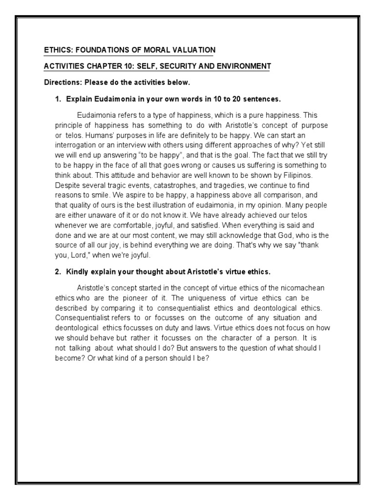 Ethics Activities: Self & Environment | PDF | Virtue Ethics | Happiness